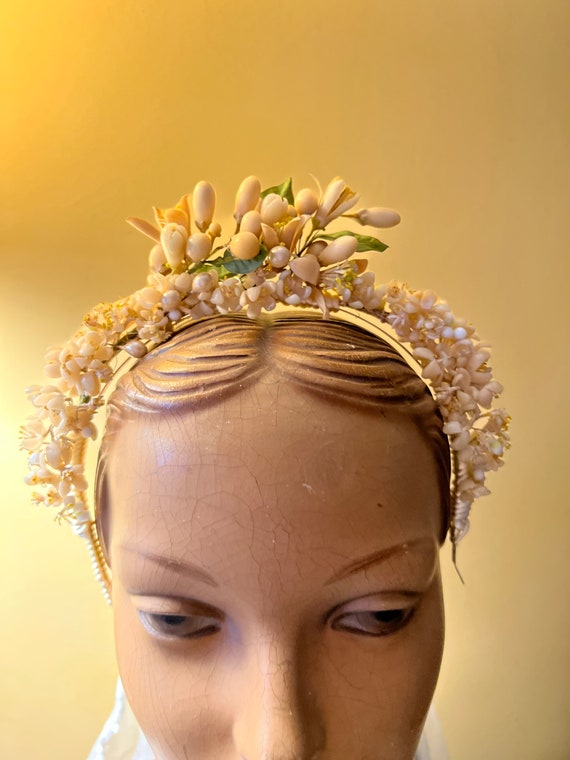 1920s cream wax flower and bud tiara - Gem