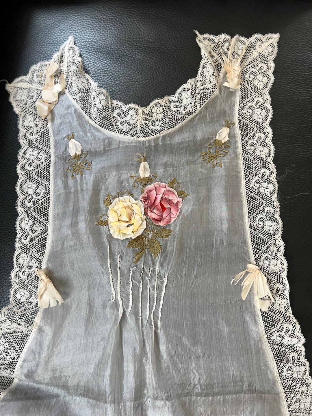 Antique Ribbon Embroidered Fine Silk Apron - Etsy