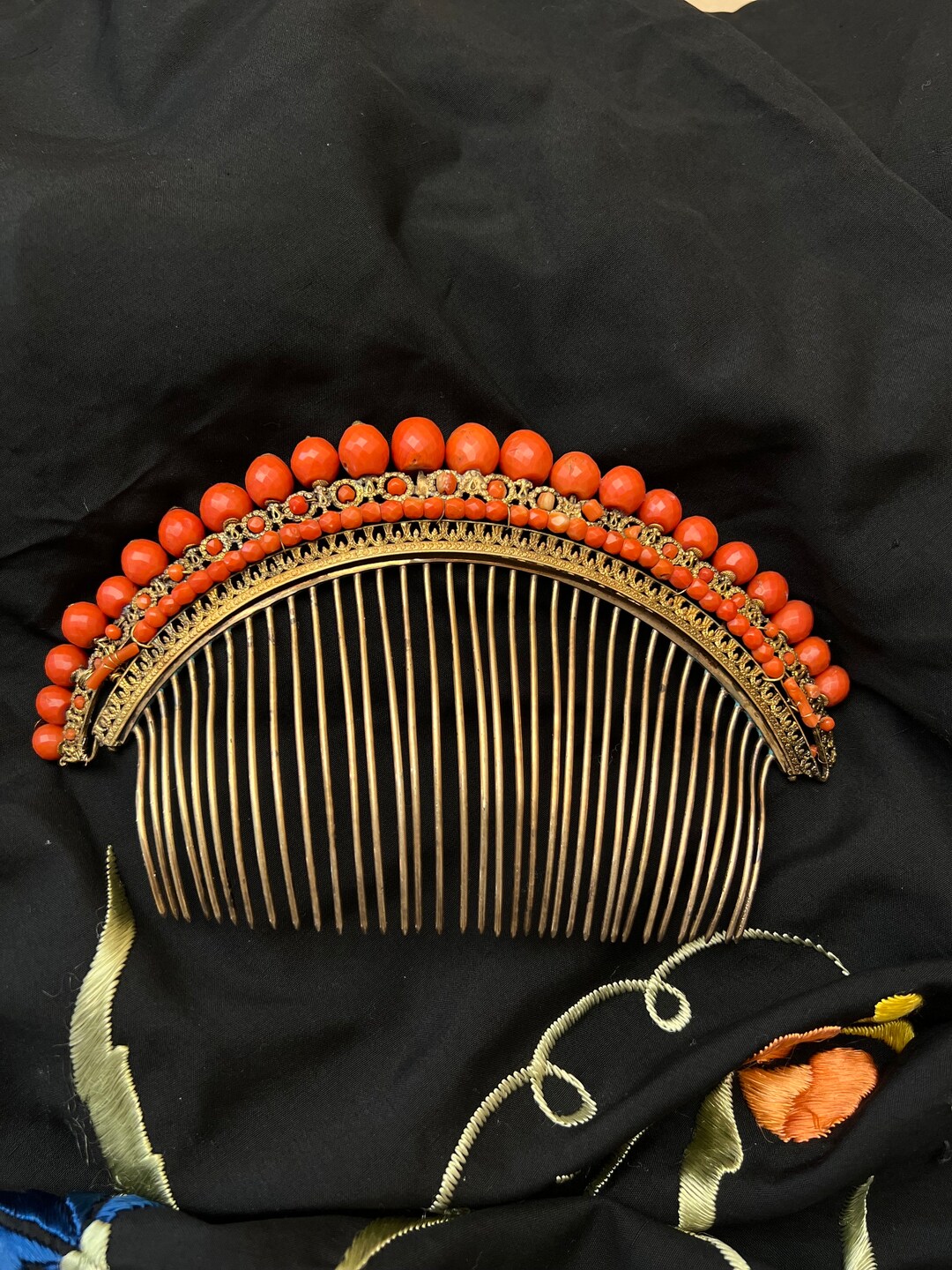 Restored Regency Period Fire Gilded Tiara Comb With Large Faceted Coral ...