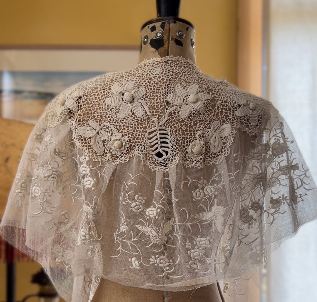 Antique Irish Crochet and Embroidered Tulle Cape - Etsy