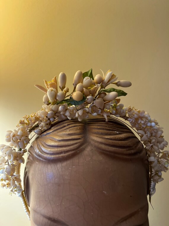 1920s cream wax flower and bud tiara - Gem