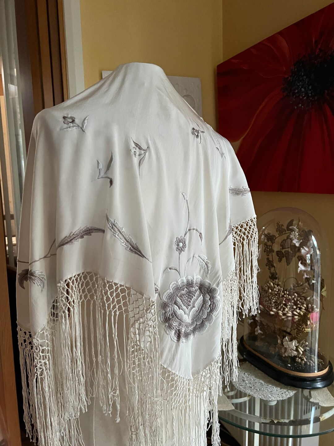 Machine Embroidered Silk Shawl - Etsy