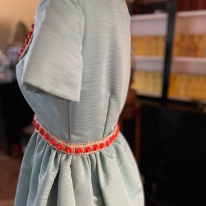 Exquisite 1960s Lisa Meril Aqua Blue Corded Silk and Beaded Empire ...