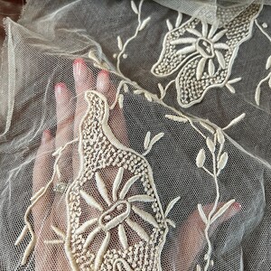 Antique Hand Embroidered Tulle Yardage With Original Tag - Etsy