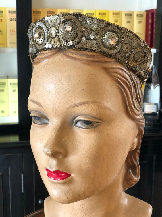 1920s bronze coloured sequins tiara - Gem