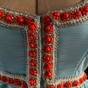 Exquisite 1960s Lisa Meril Aqua Blue Corded Silk and Beaded Empire ...