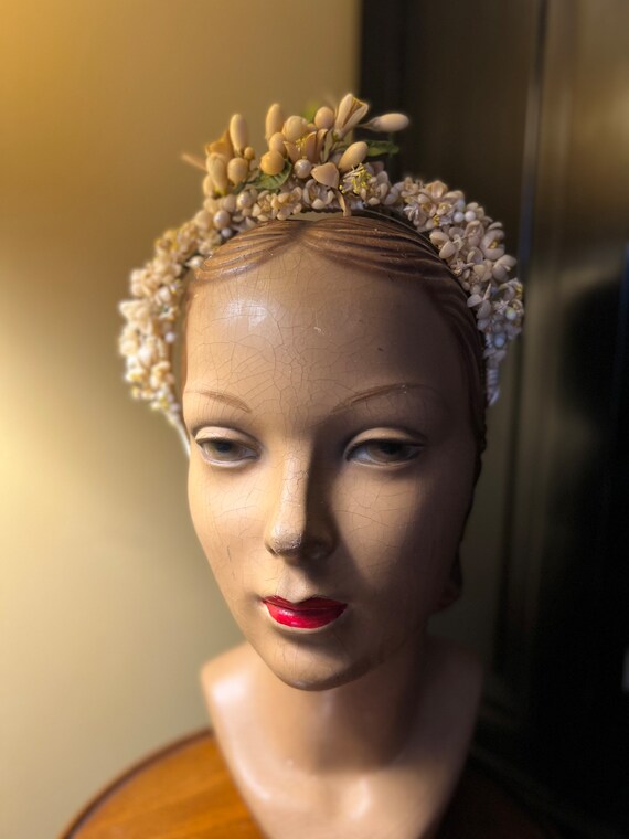 1920s cream wax flower and bud tiara - Gem