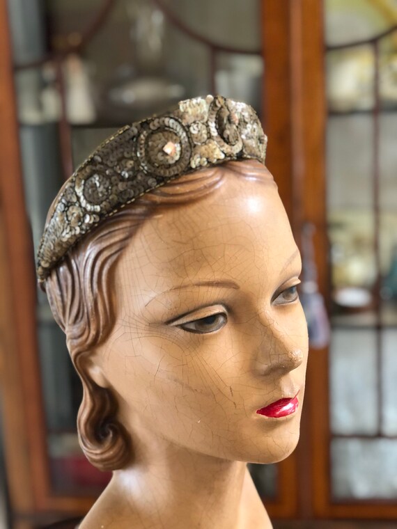 1920s bronze coloured sequins tiara - Gem