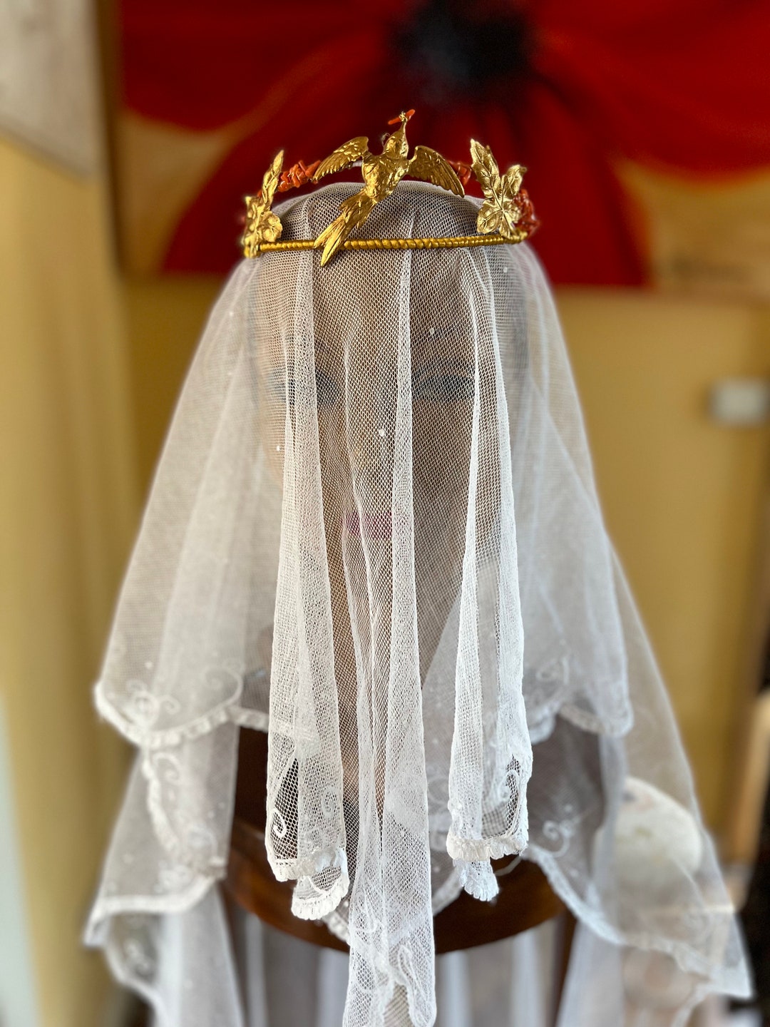 Handmade Antique Gilt Bird and Coral Tiara - Etsy