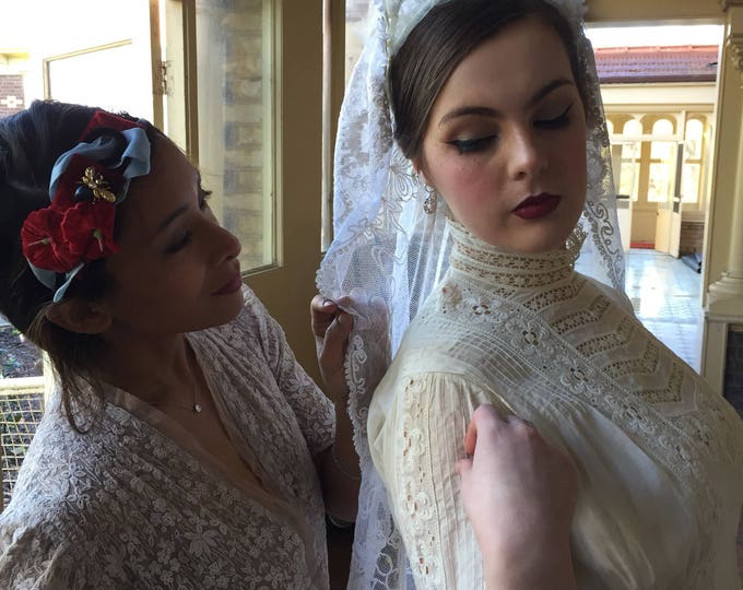 1920s Embroidered Cornelli Work Cotton Tulle Wedding Scarf/veil - Etsy