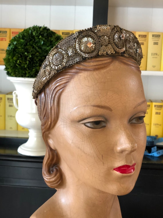 1920s bronze coloured sequins tiara - Gem