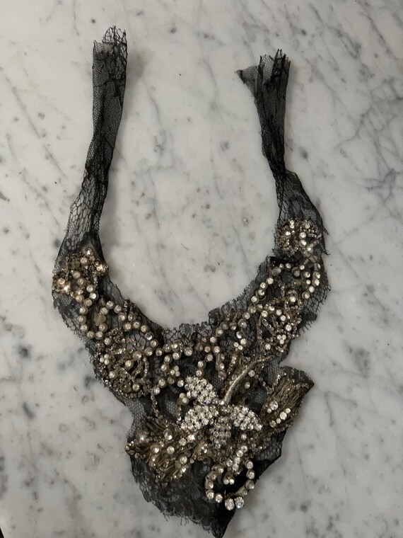 1920s rhinestone and paste stone on vintage lace bib … - Gem