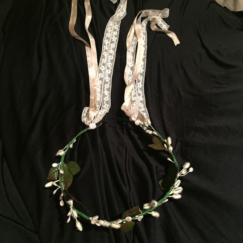Handmade Bridal Wreath Coronet Using Vintage Lace Ribbon Pearl Wax Buds ...