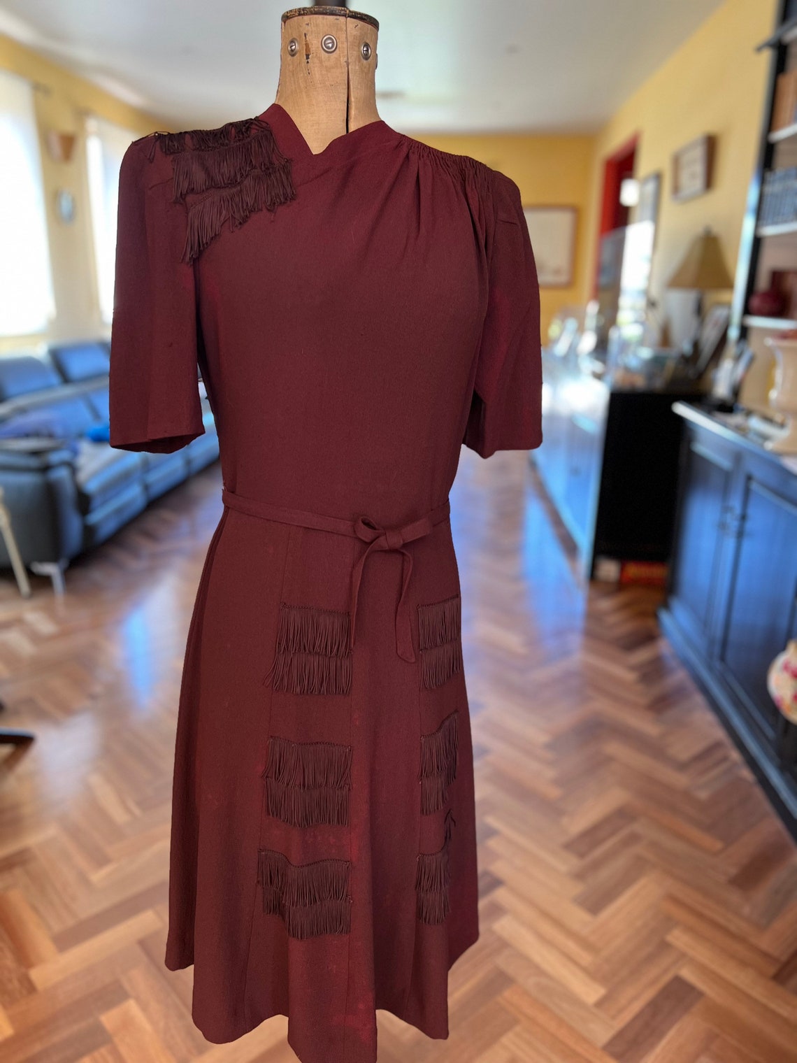 1940s Miss Crepe Dress With Ruching and Fringe Decoration - Etsy