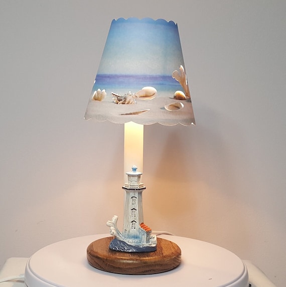 10.5 White Lighthouse Accent Lamp . 3x5 Cut Shade. - Etsy