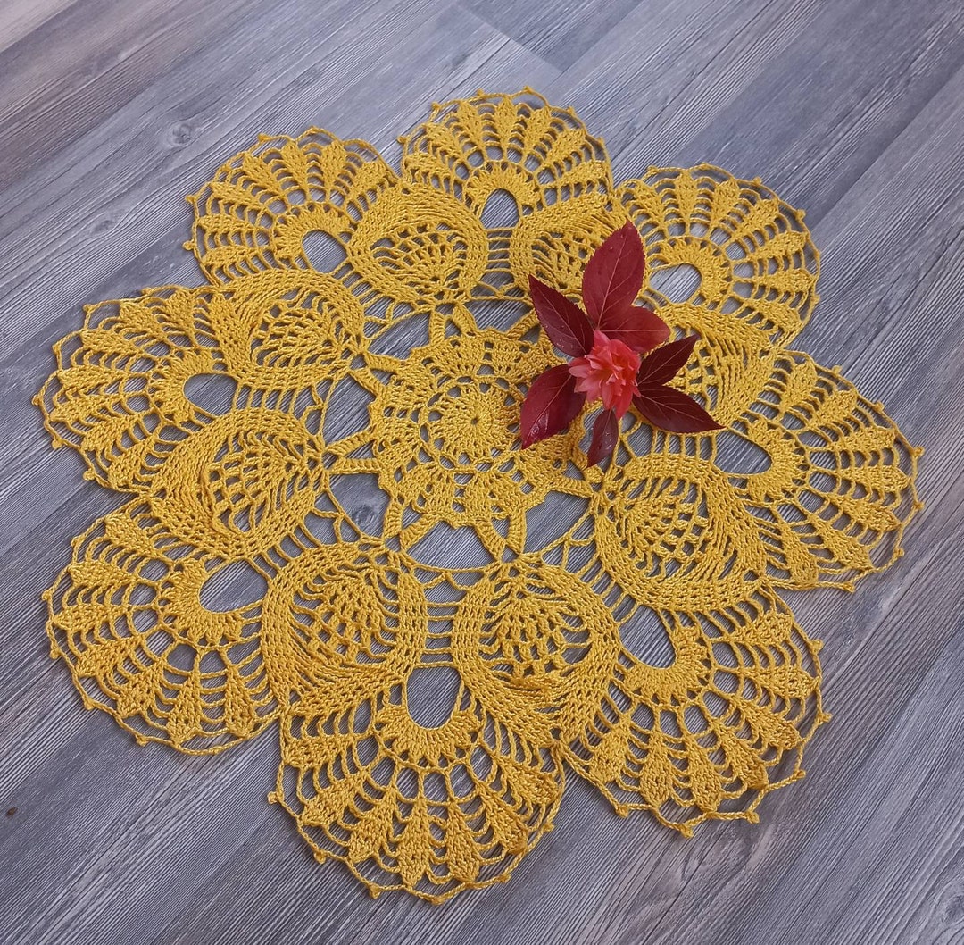Crocheted Cotton Doily: Yellow Lace Table Centerpiece (18.5 Inch) - Etsy