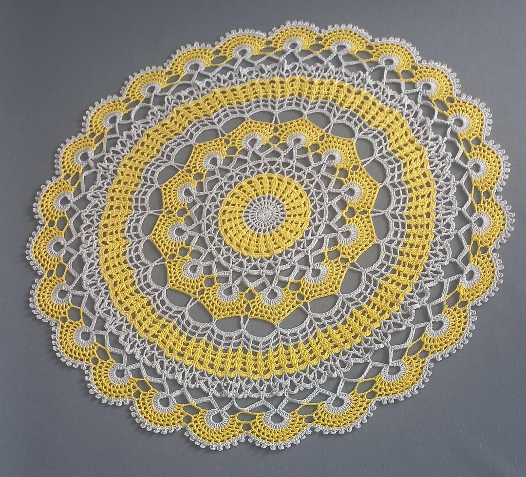 Doily/26inch Doily/cotton Croche Doily/yellow-gray Doily/table Cloth ...