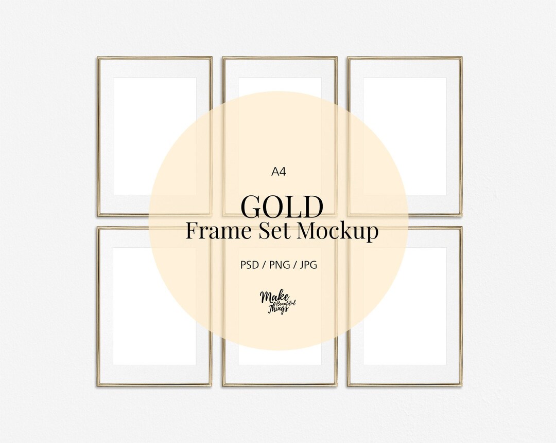 A4 Gold Frames Gallery Mockups / Wall Print Mockups / 6 Gold - Etsy