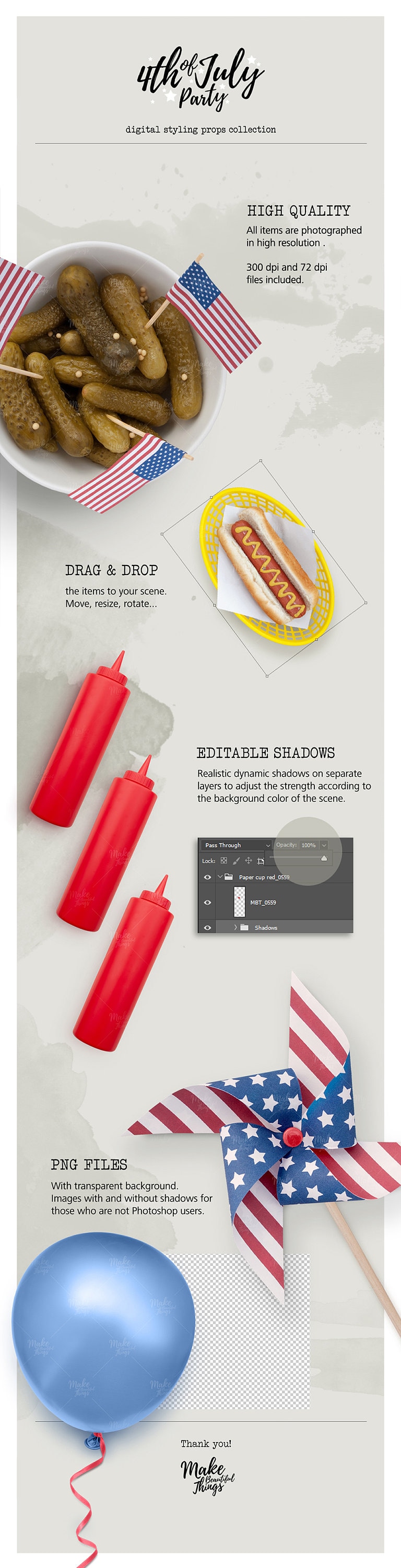 4th of July / Digital Styling Props Collection / Movable Elements ...