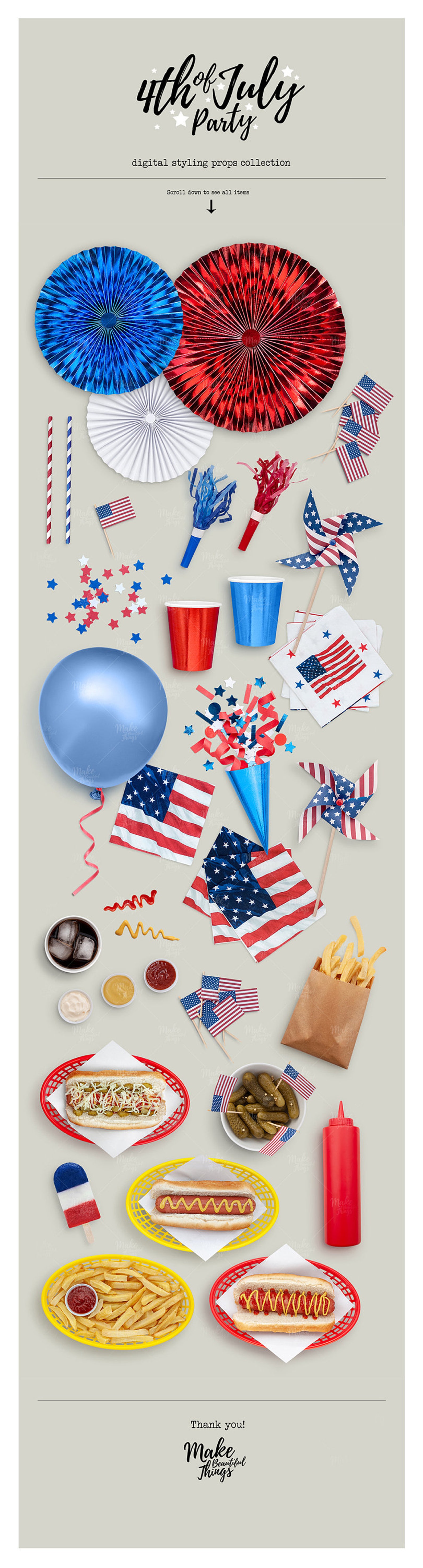 4th of July / Digital Styling Props Collection / Movable Elements ...