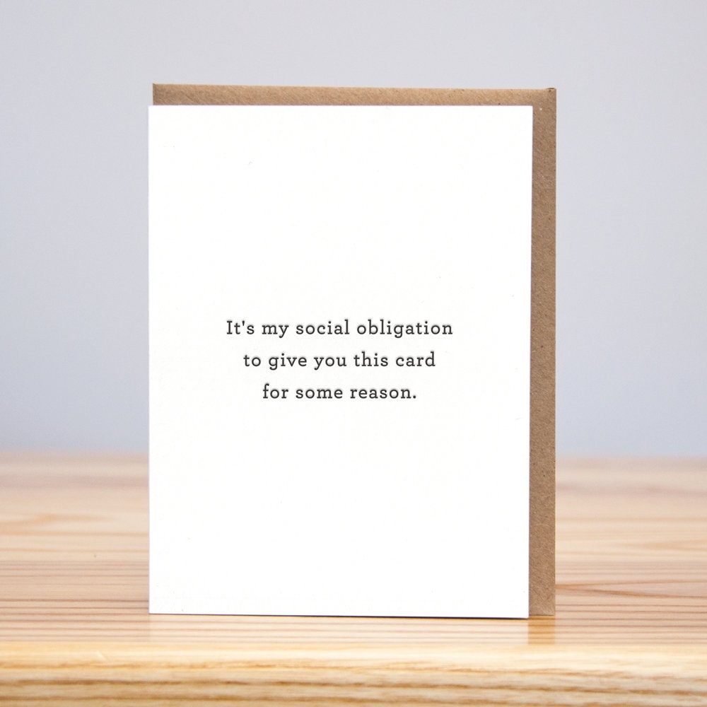 Social Obligation Card // Letterpress - Etsy