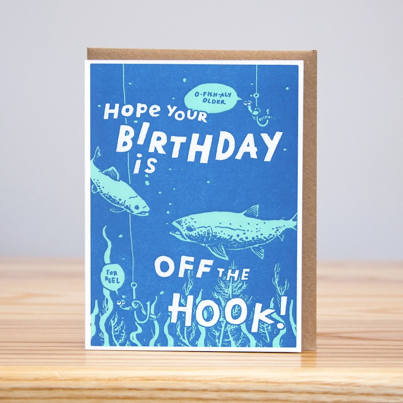 Off the Hook Fishing Birthday Card // Letterpress - Etsy