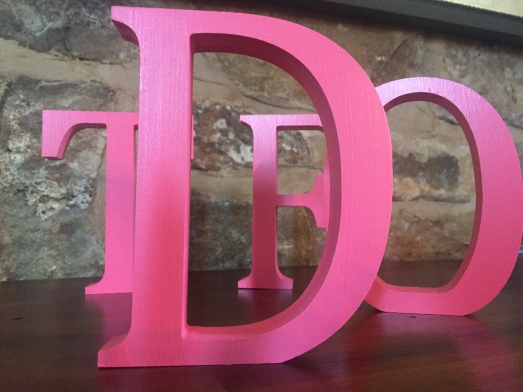 4 Pack - Pink Wooden Letters / Numbers - Free Standing - 13cm Large ...