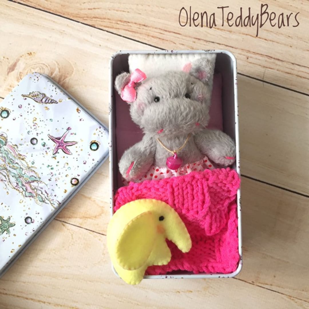 Miniature Plush Hippo, Small Toy in Box, Toy in Matchbox, Pocket Toy ...