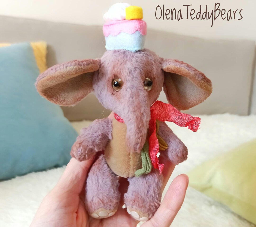 Mini Elephant, Collectible Teddy Animal, Small Interior Toy, OOAK ...