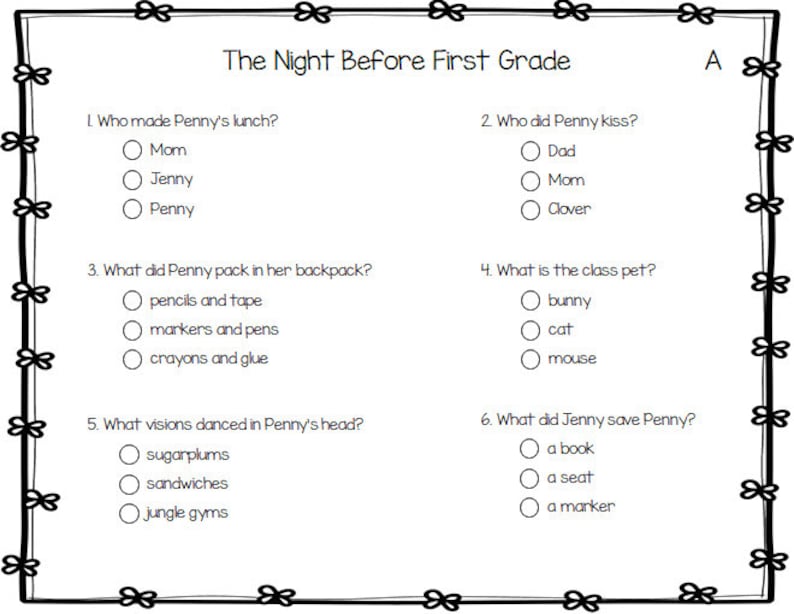 The Night Before First Grade Book Companion - Etsy
