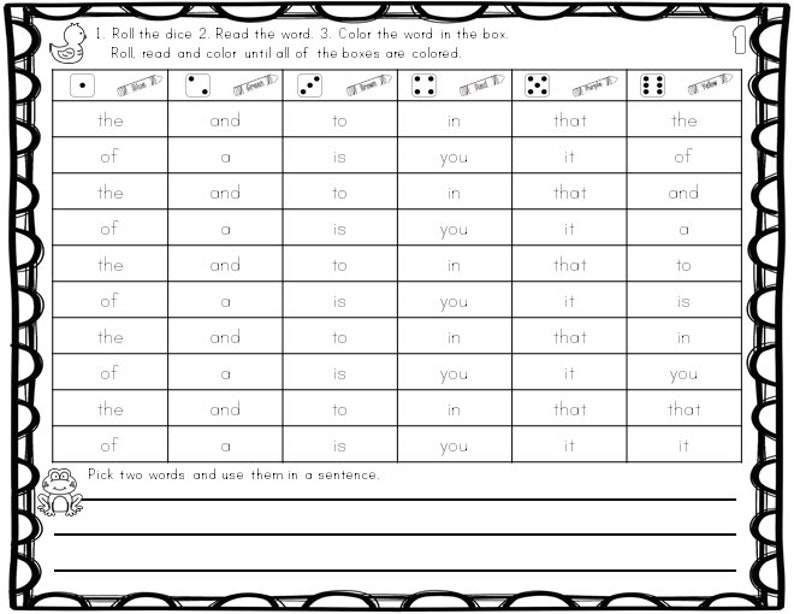 Fry Word Roll and Read Words 1-100 - Etsy