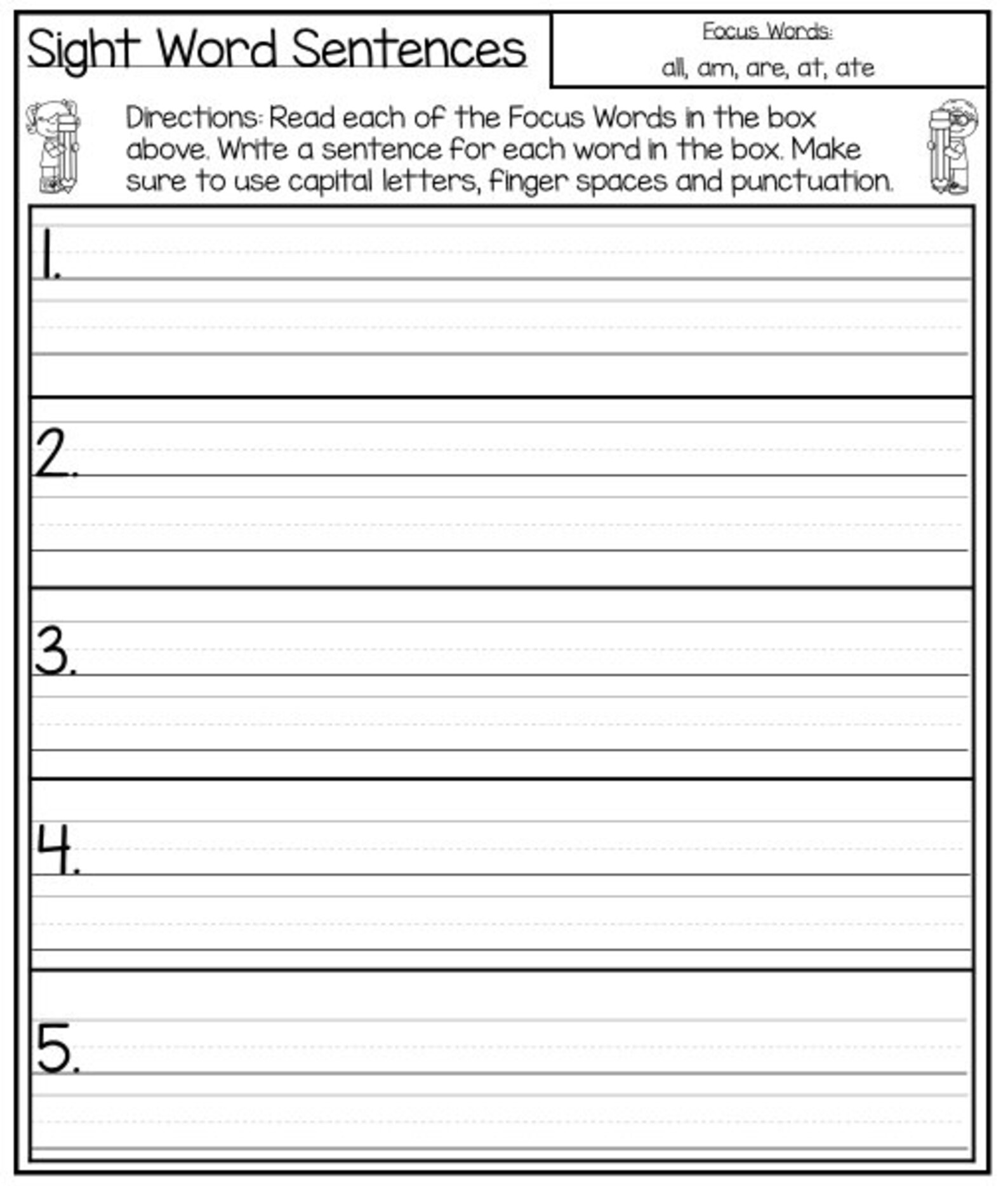 Dolch Words Writing Sentences Primer - Etsy Canada