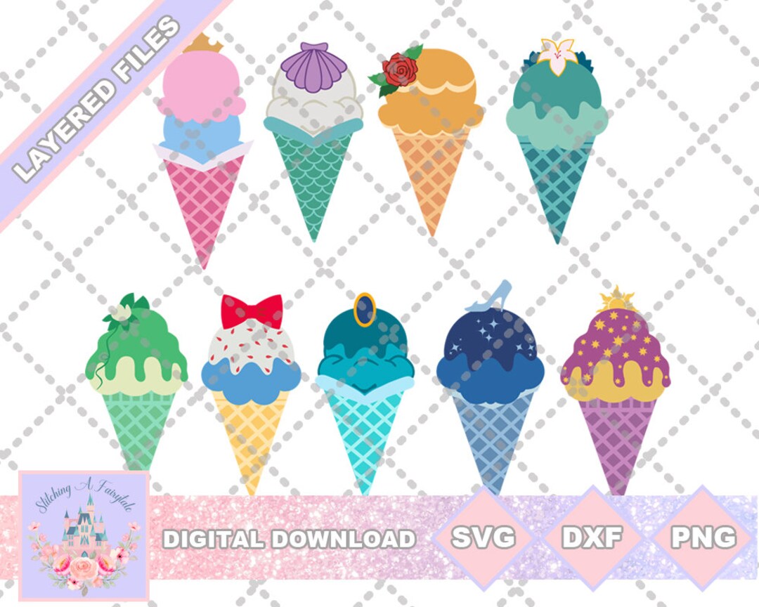 Bundle All Princess Inspired Ice Cream SVG DXF PNG Cut File Shirt - Etsy