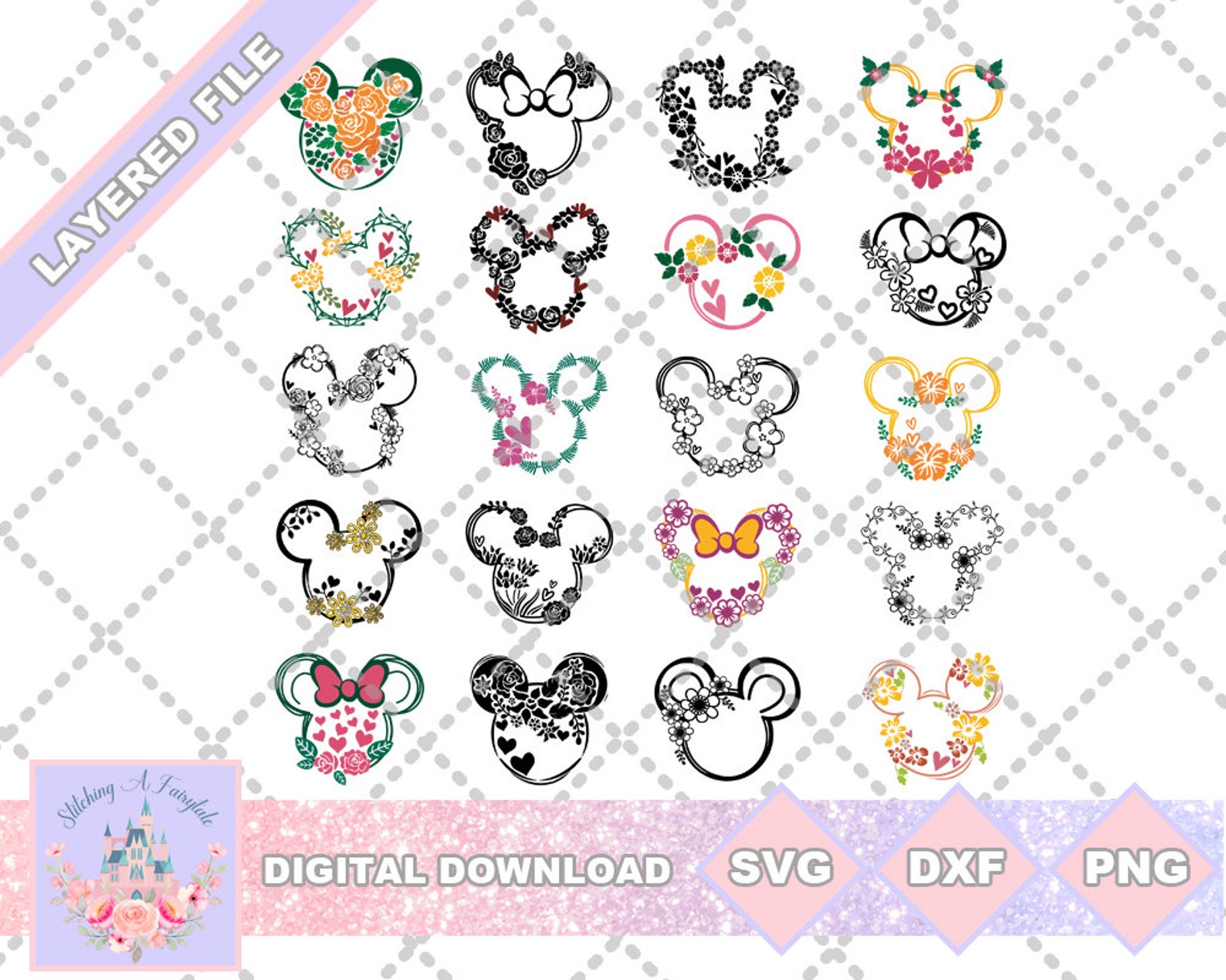 Mickey Minnie Floral Flowers SVG PNG EPS Dxf Cut File Shirt - Etsy