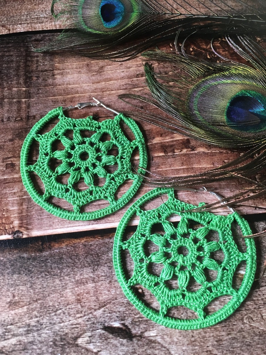 Crochet elegant earrings hoop earrings floral hoop earrings | Etsy