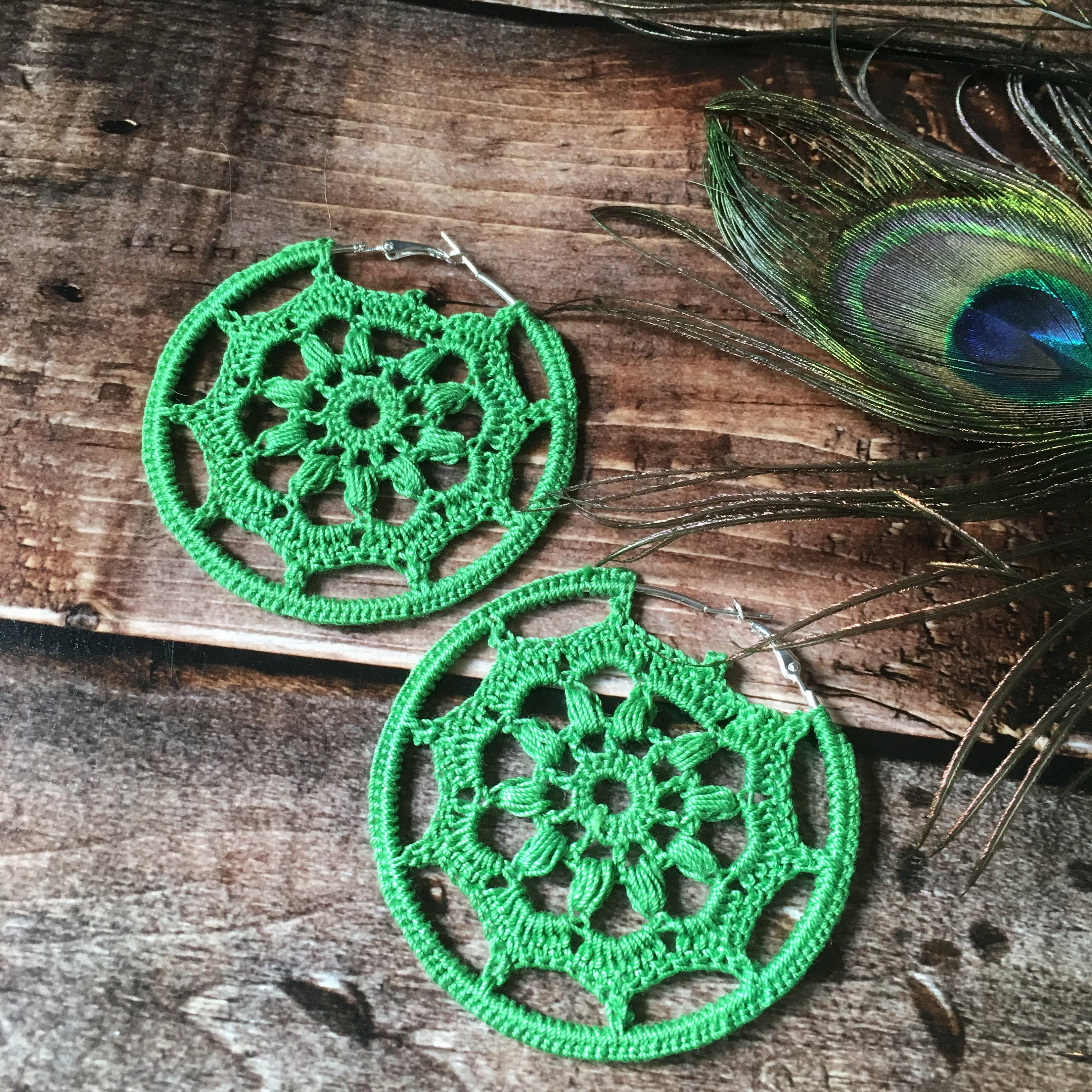 Crochet elegant earrings hoop earrings floral hoop earrings | Etsy