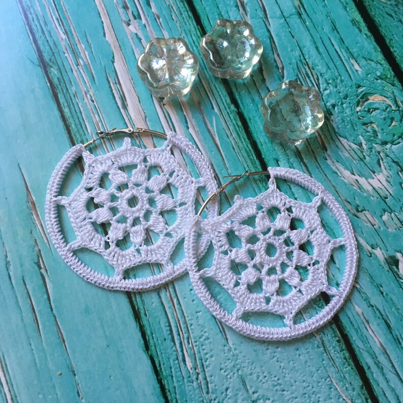 Crochet elegant earrings hoop earrings floral hoop earrings | Etsy