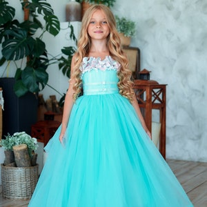 Turquoise Flower Girl Dress , Tulle Flower Girl Dress, Princess Dress ...