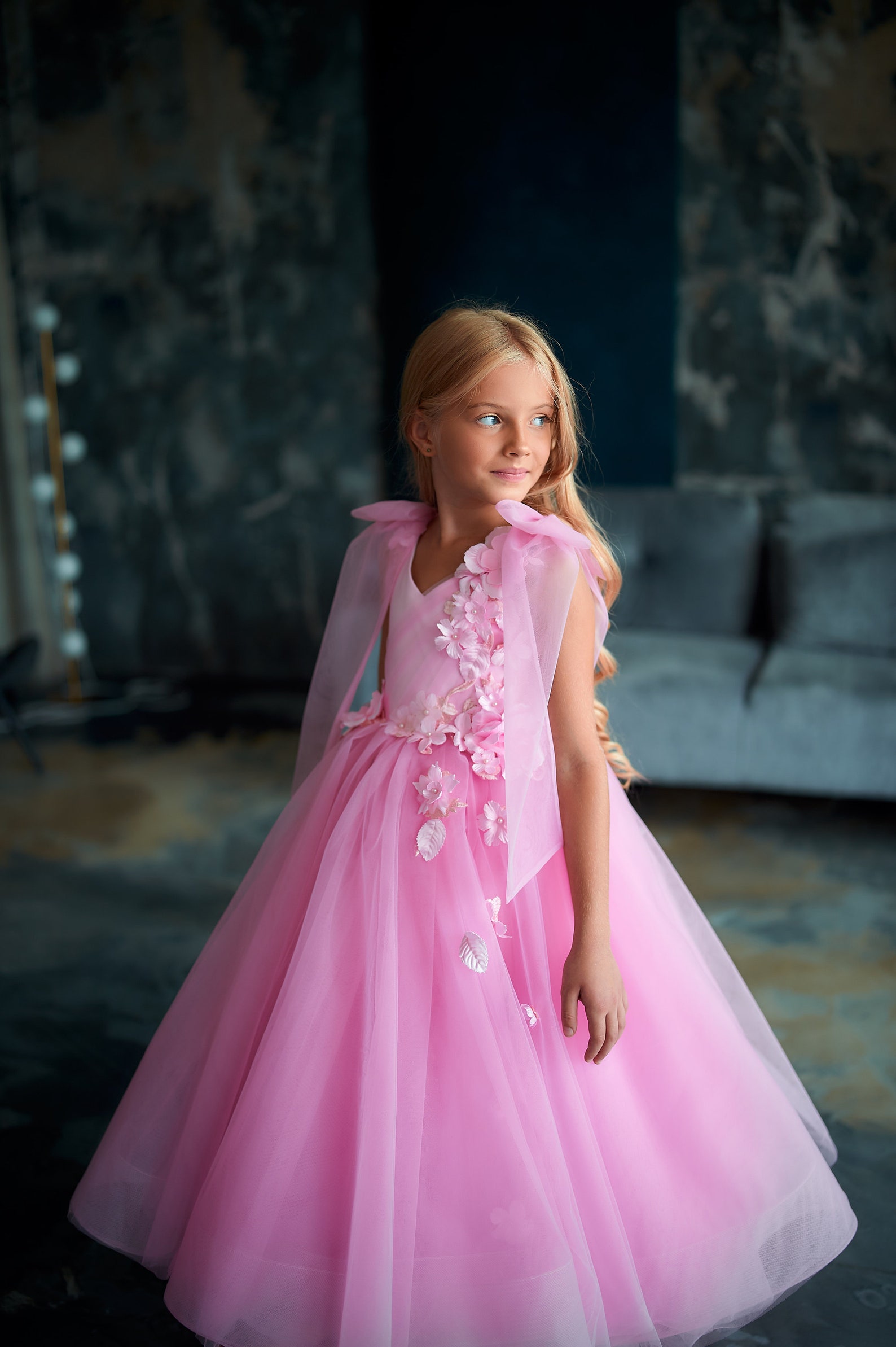 Pink Flower Girl Dress Floral Floor Length Ball Gown Tulle - Etsy
