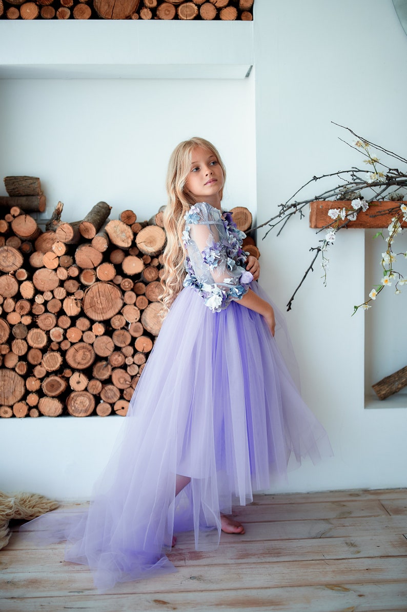 Purple Lace Flower Dress, Princess Dress, Flower Girl Dress, Tulle Girl ...