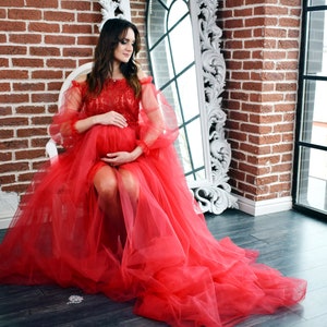 Long Red Maternity Dress, Baby Shower Dress, Maternity Gown, Photo ...