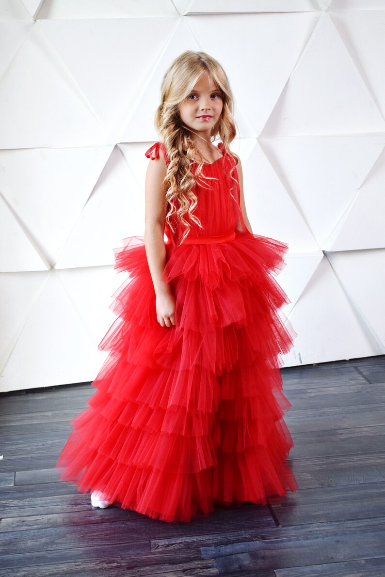 Red flower girl dress for Christmas party | Etsy
