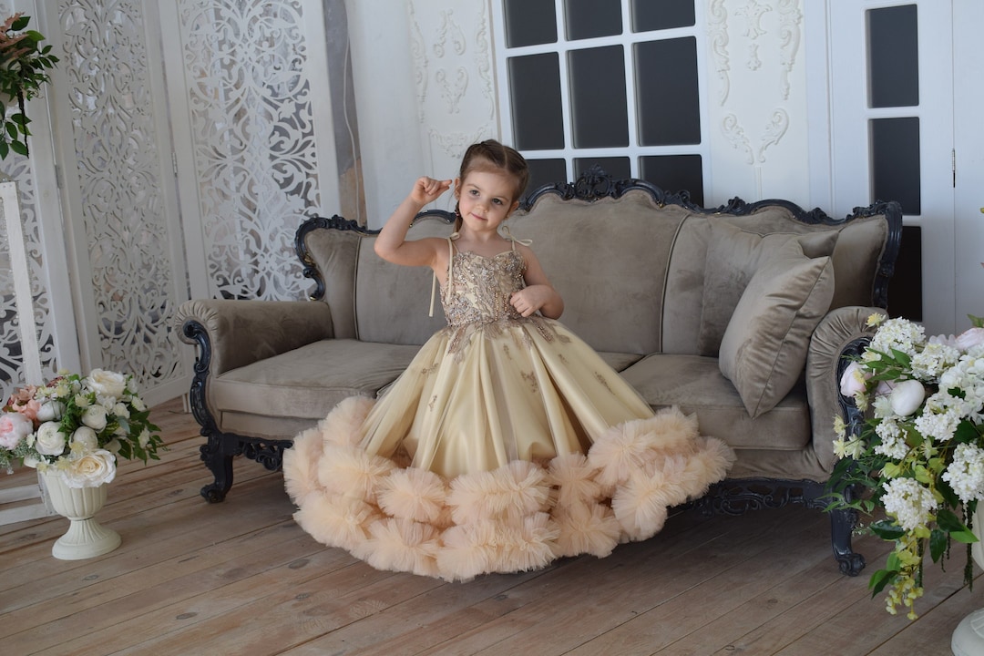 Gold Flower Girl Dress, Tulle Flower Girl Dress, Princess Dress, Flower ...
