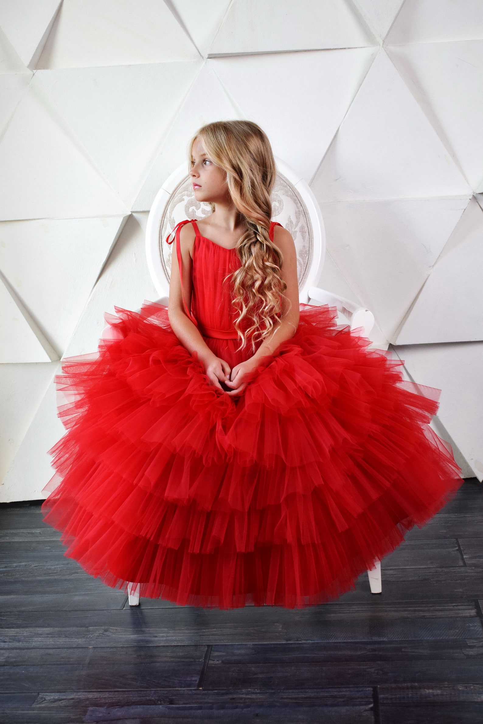 Red flower girl dress for Christmas party | Etsy