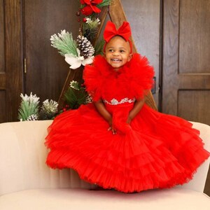 Flower Girl Dress, Baby Red Dress, Tutu Dress, Princess Dress, Party ...