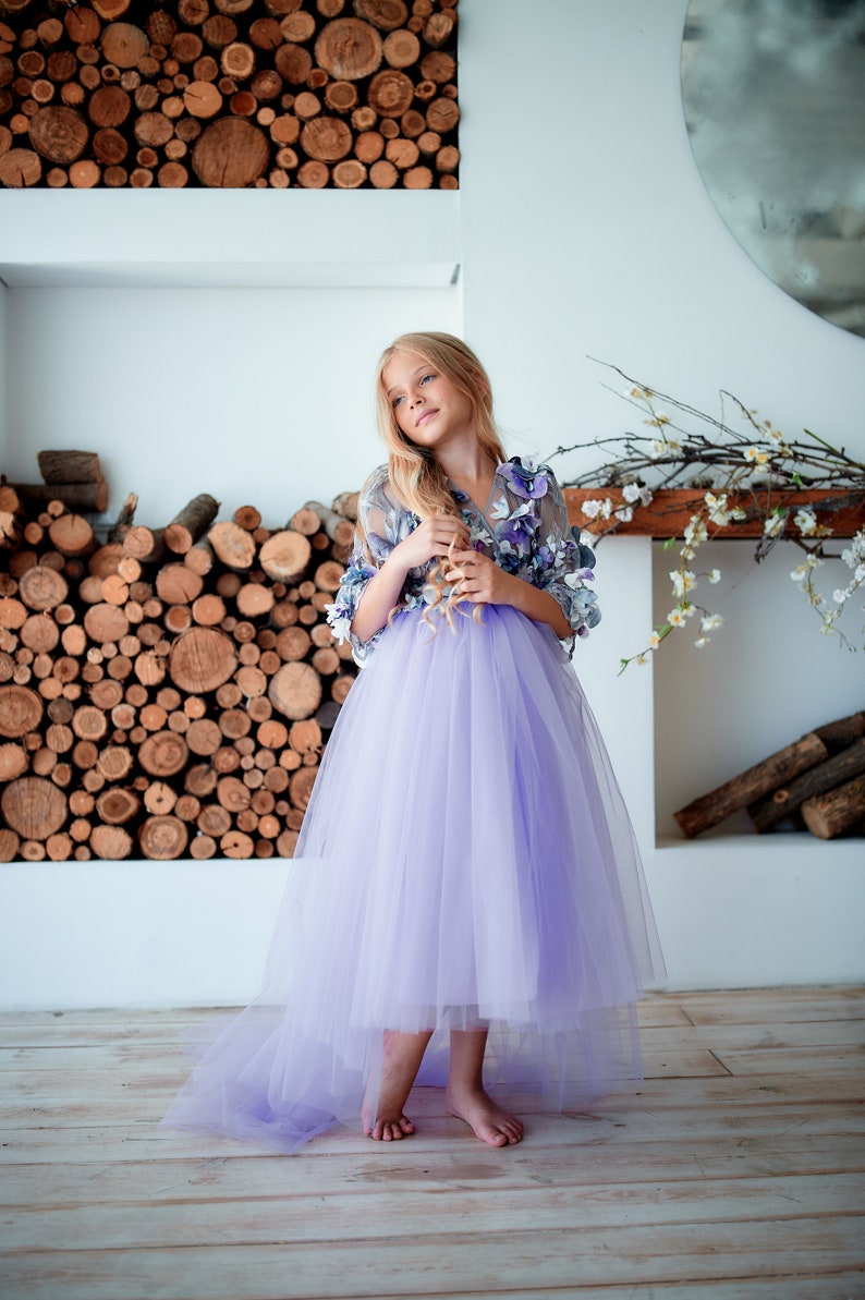 Purple Lace Flower Dress, Princess Dress, Flower Girl Dress, Tulle Girl ...