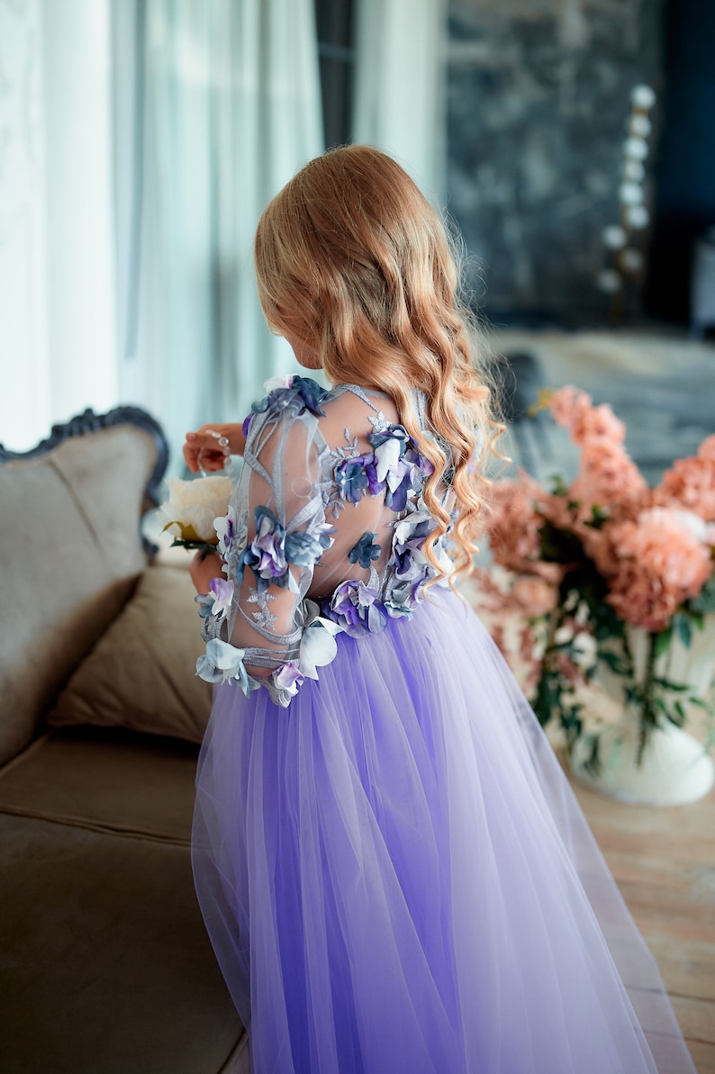 Purple Lace Flower Dress, Princess Dress, Flower Girl Dress, Tulle Girl ...