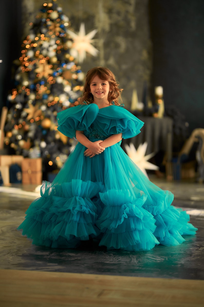 Aquamarine Dress Turquoise Flower Girl Dress tulle Flower - Etsy