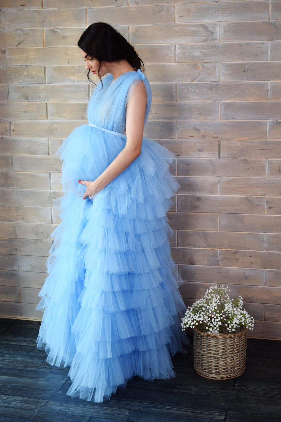 Long Light Blue Maternity Gown Maternity Dress for Photo - Etsy