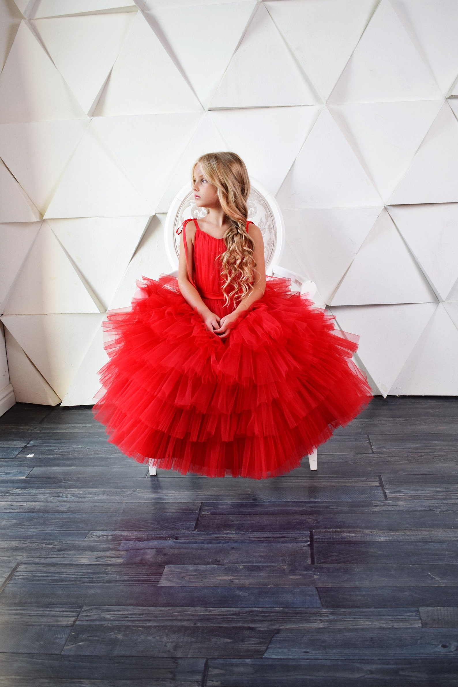 Red flower girl dress for Christmas party | Etsy